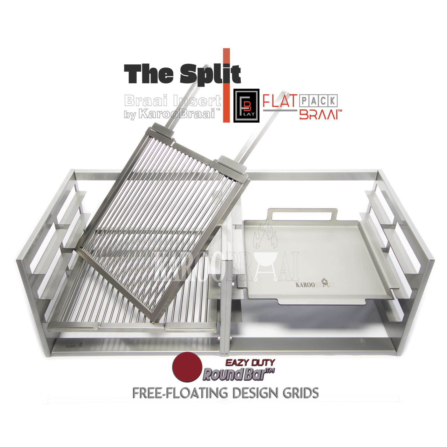 * KarooBraai™ Stainless Steel Flat-Pack™ SPLIT Insert Braai with Steak ...